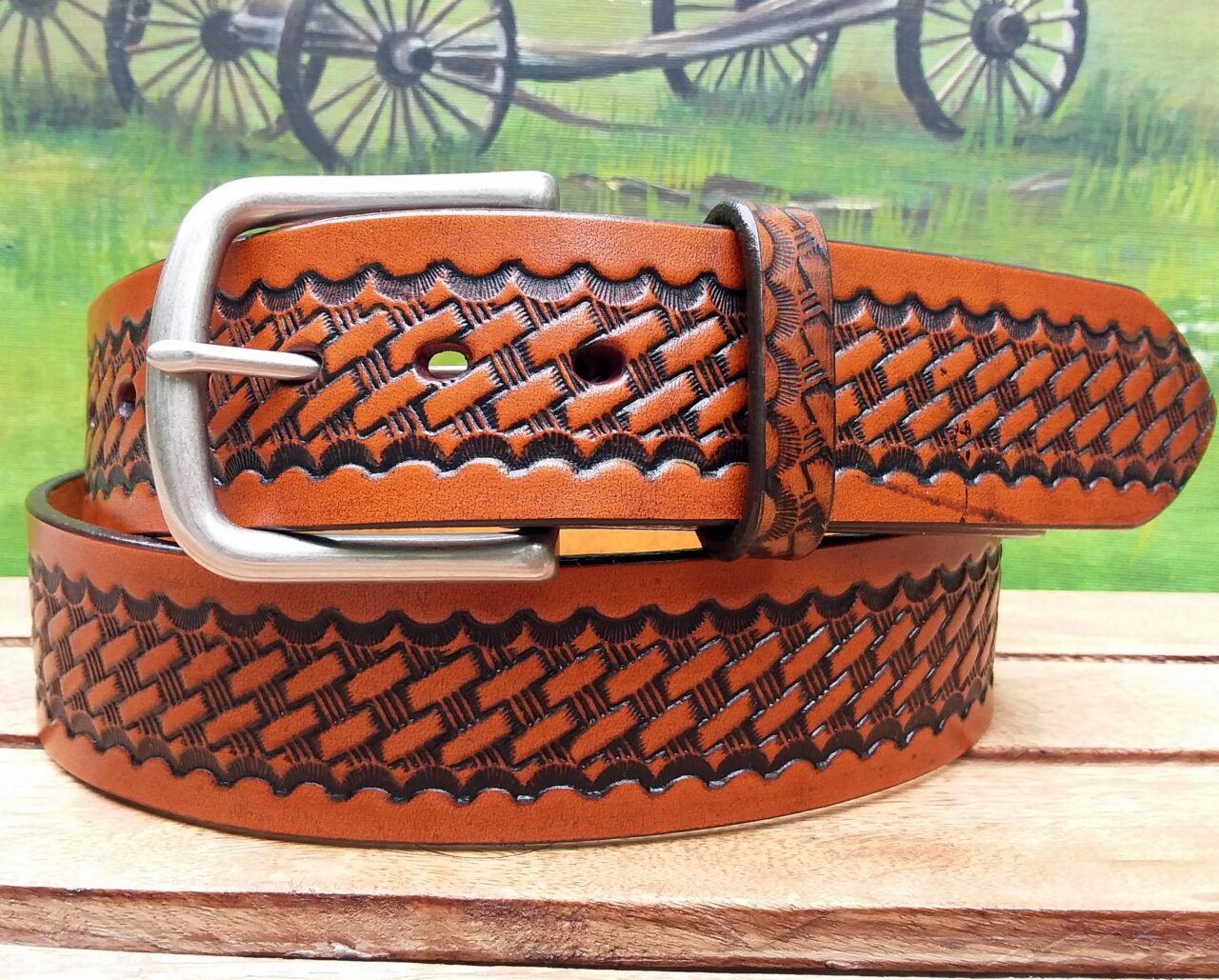 Basket Weave Embossed Leather Belt - Cellar Leather